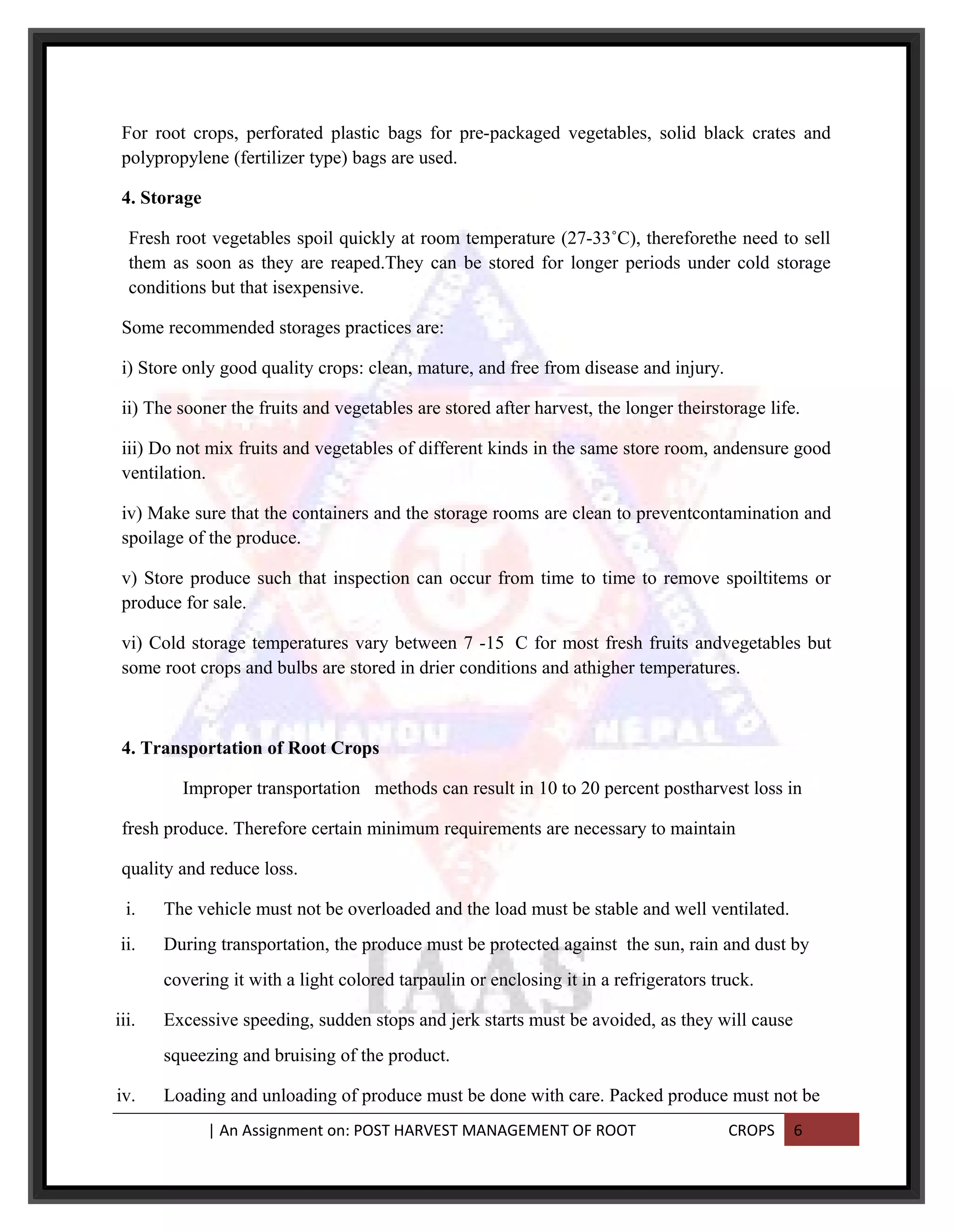 Post harvest management of root crops | DOC