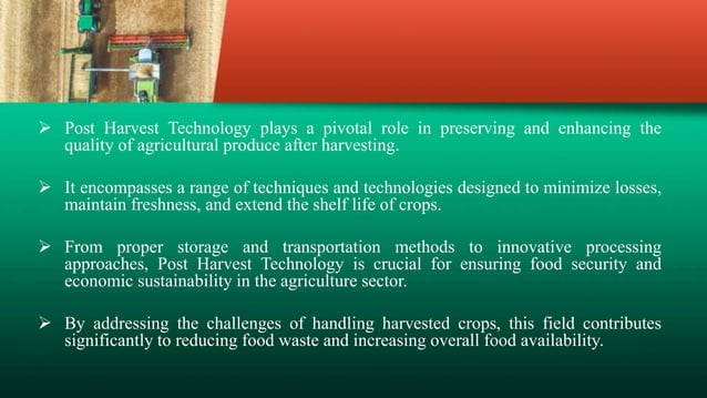 POST HARVEST TECHNOLOGY.pptx | Agriculture | Industries