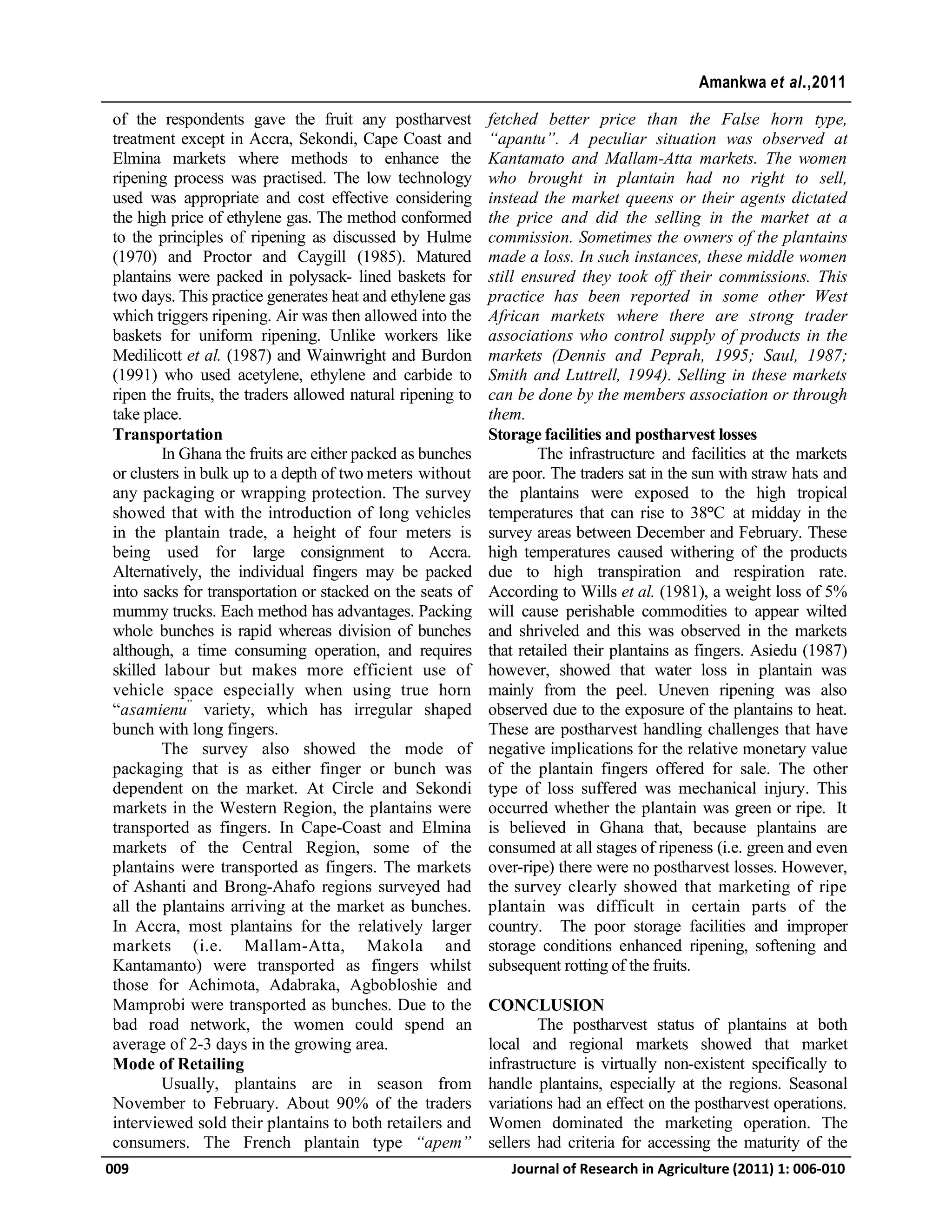 Postharvest status of plantains in some selected markets in Ghana | PDF