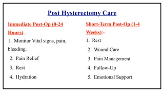 post hysterectomy care ppt from the nurses point of view | PPTX
