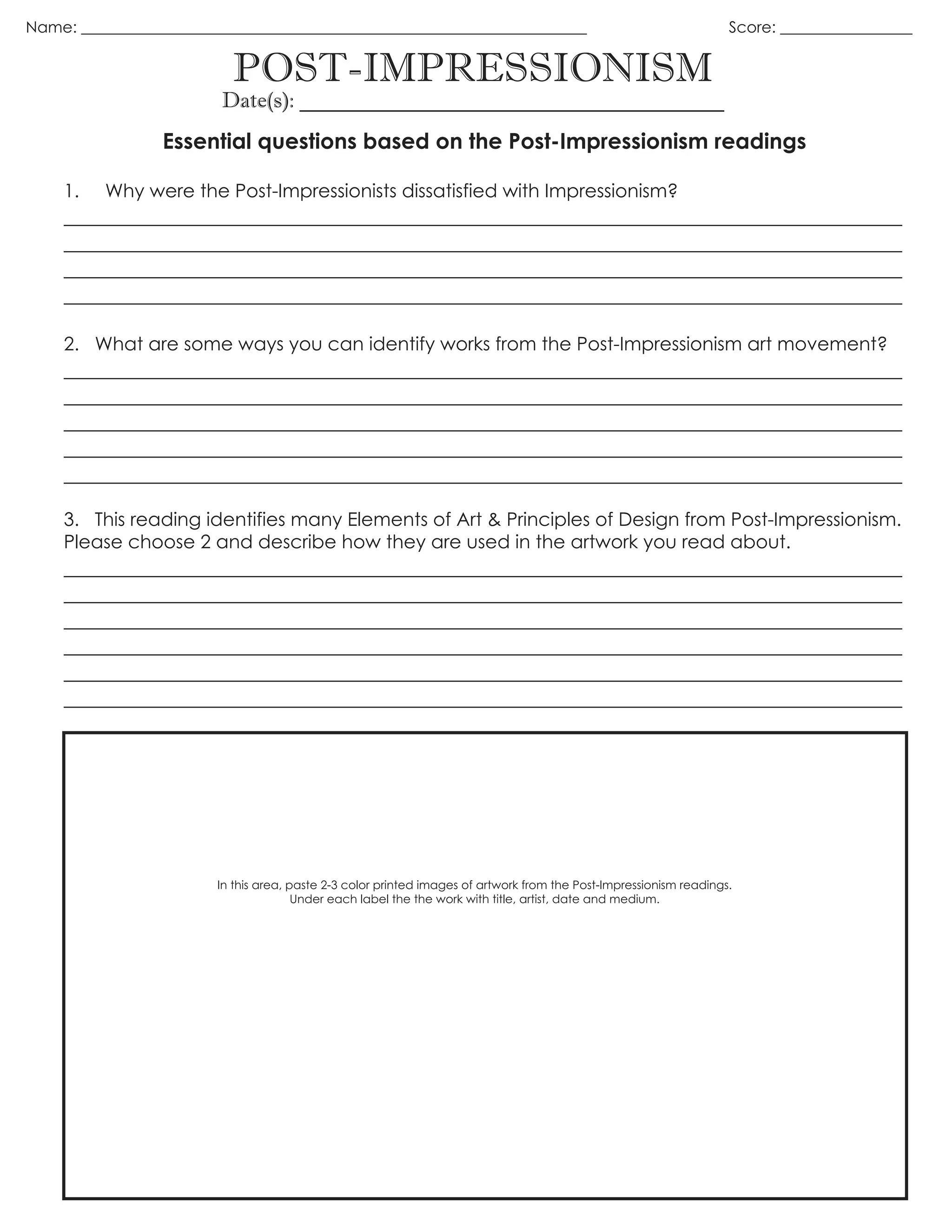 Post impressionismarthistoryassignment | PDF