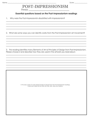Post impressionismarthistoryassignment | PDF