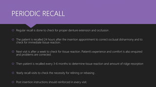 Post insertion instructions in complete denture patients | PPTX
