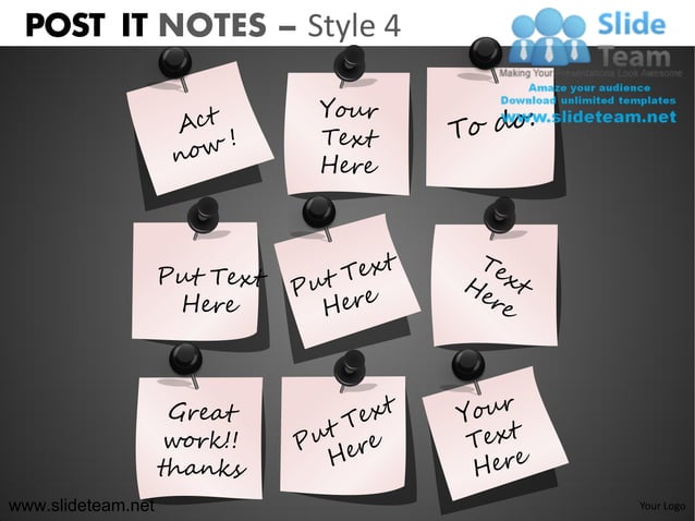 Post it notes design 4 powerpoint ppt templates. | PPT