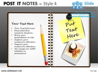 Post it notes design 4 powerpoint ppt templates. | PPT