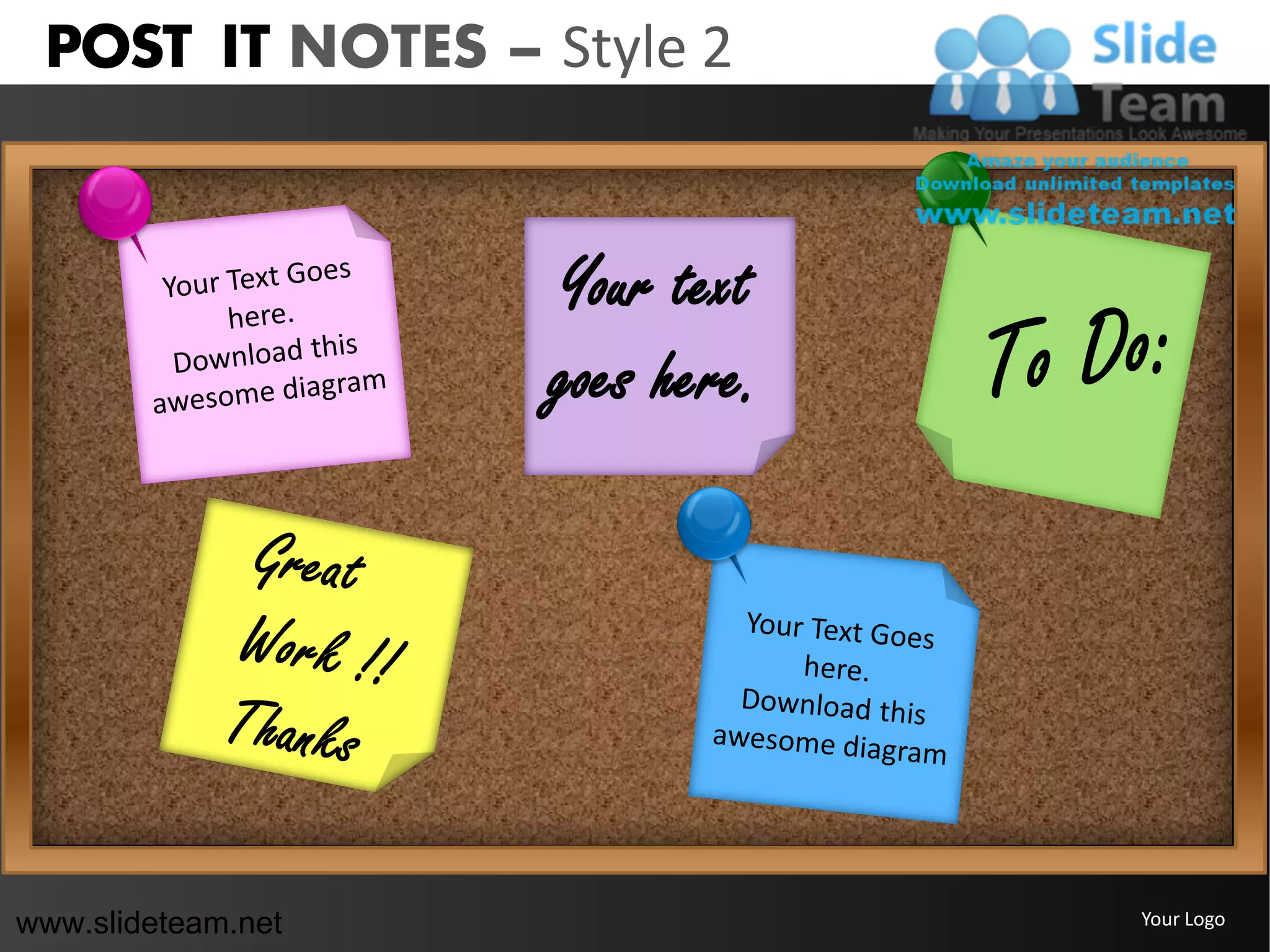 Post it notes pinned on board style design 2 powerpoint ppt templates ...