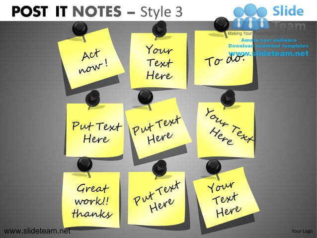 Post it notes style design 3 powerpoint ppt slides. | PPT