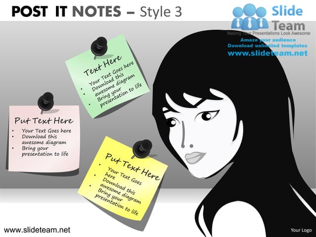 Post it notes style design 3 powerpoint ppt slides. | PPT