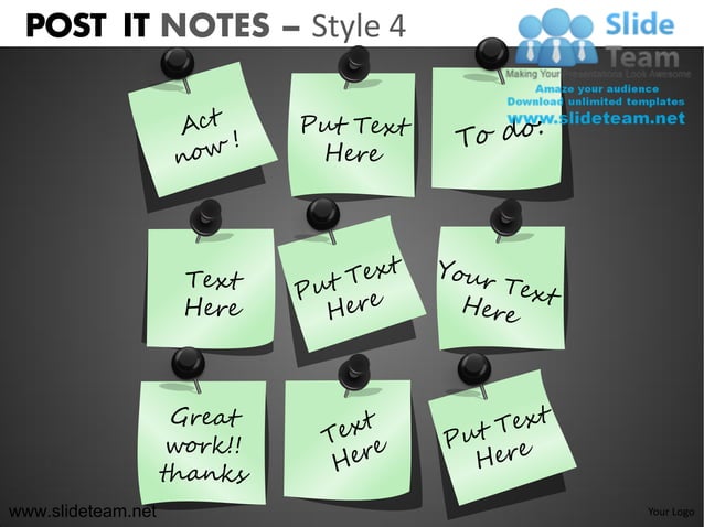 Post it notes style design 4 powerpoint presentation templates. | PPT