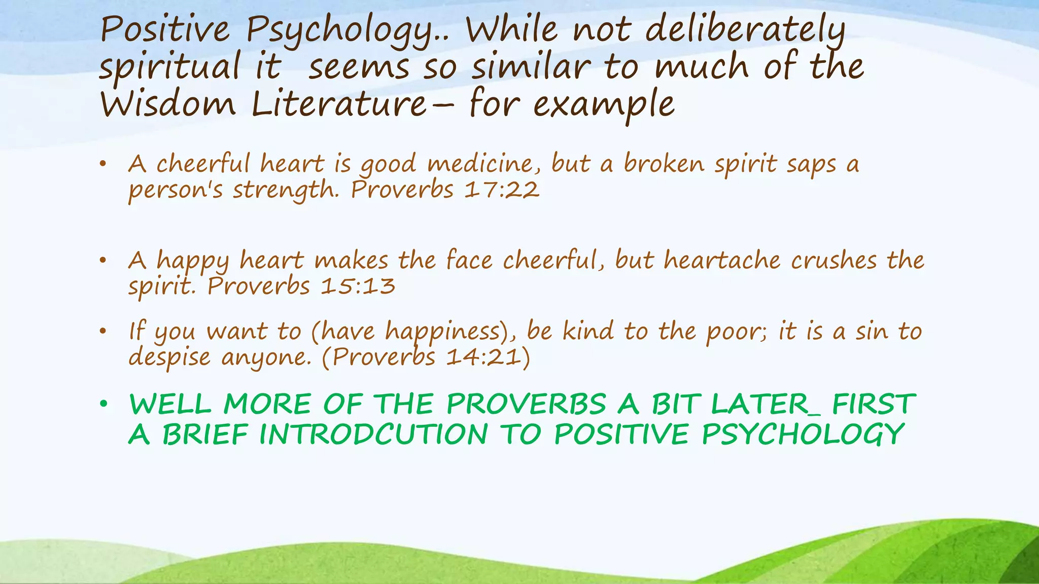 Postive psychology through the lens of the proverbs | PPTX
