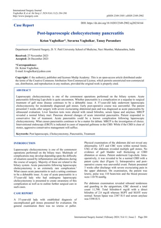 Post-laparoscopic cholecystectomy pancreatitis | PDF