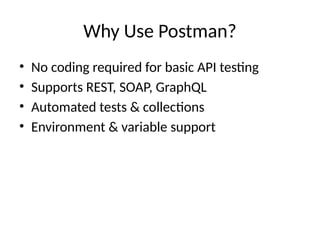 Postman API Training Beginner - API testing tool | PPTX