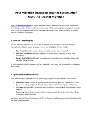 Post Migration Strategies Ensuring Success After MySQL to Redshift ...