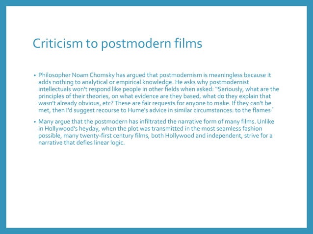 Postmodernism and film | PPTX | Modern Art | Fine Art