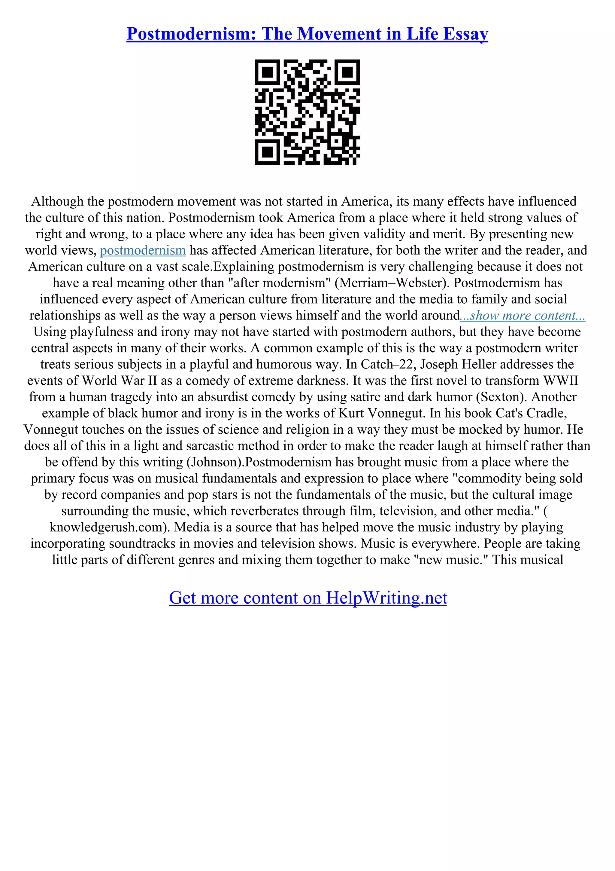 Postmodernism Essay | PDF