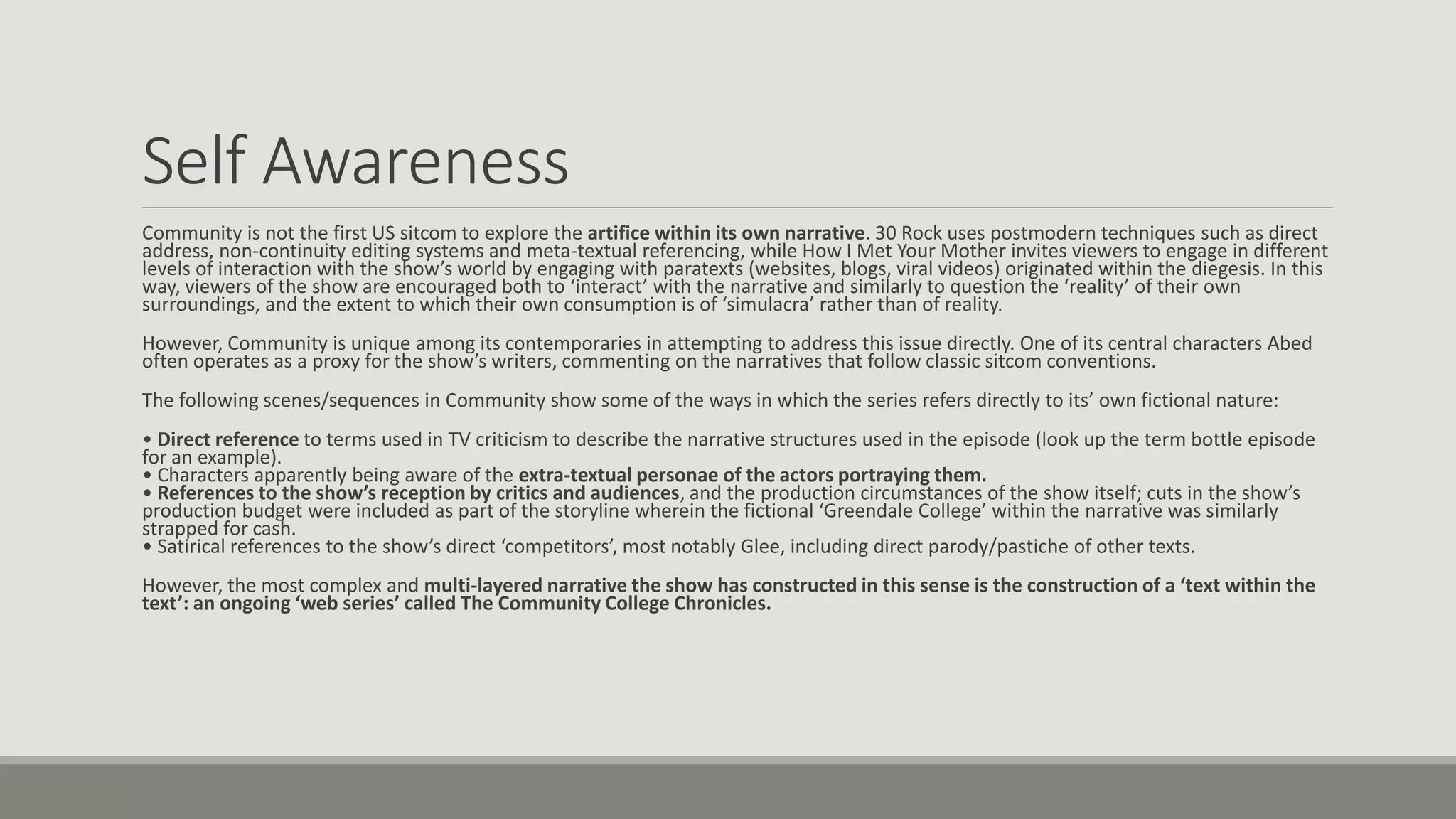 Postmodernism in community (dan harmon, 2009) | PPTX