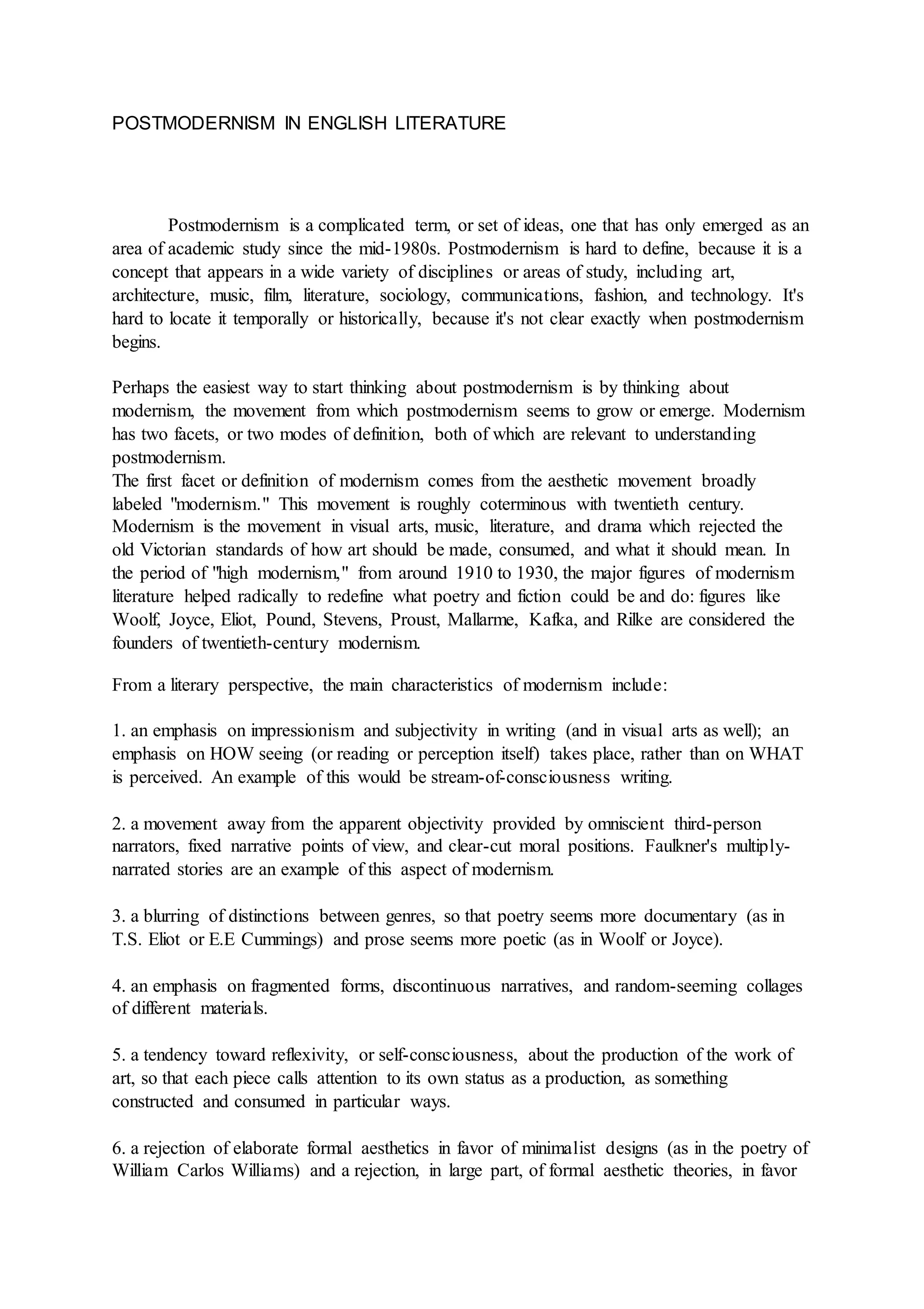 Postmodernism in english_literature | DOCX