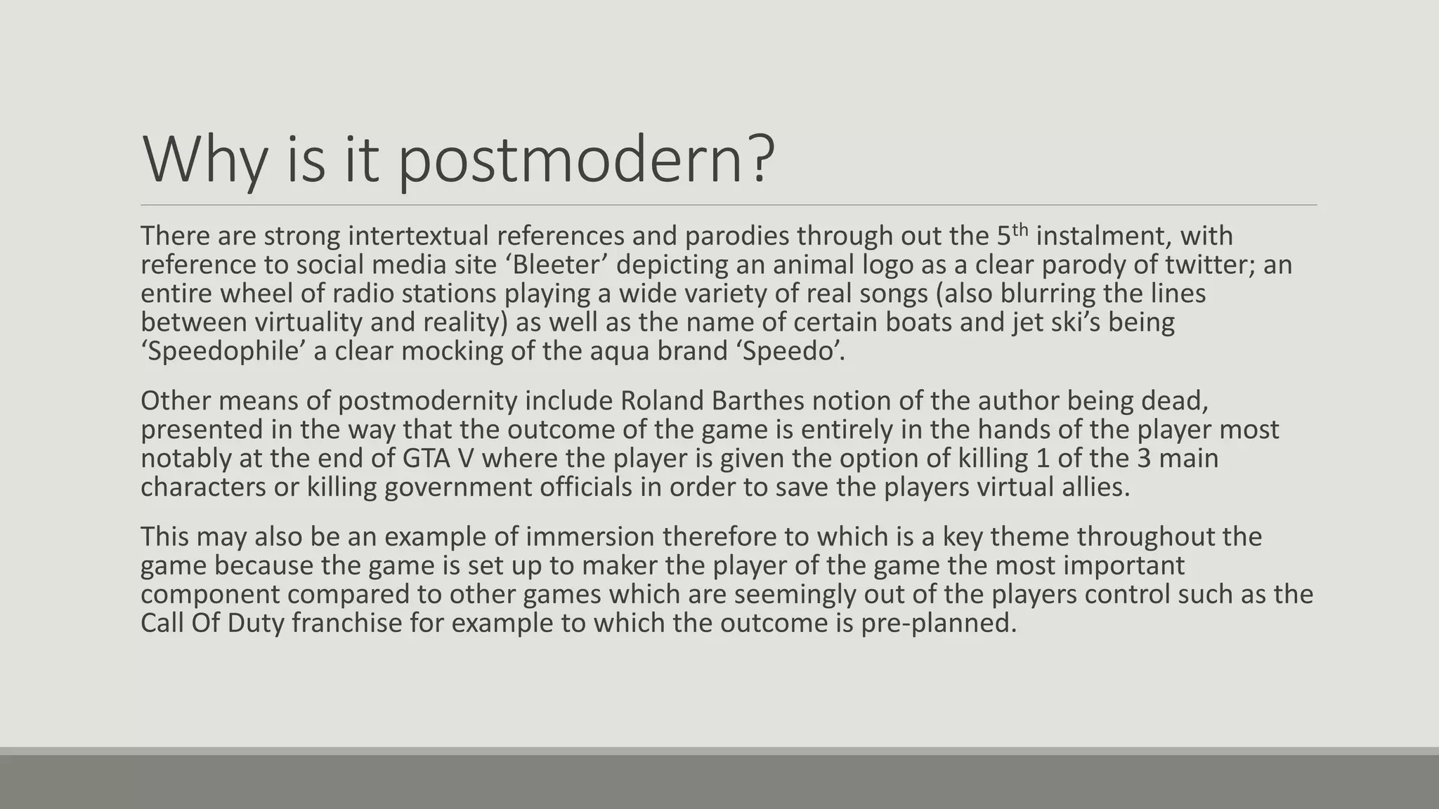 Postmodernism in GTA V | PPTX