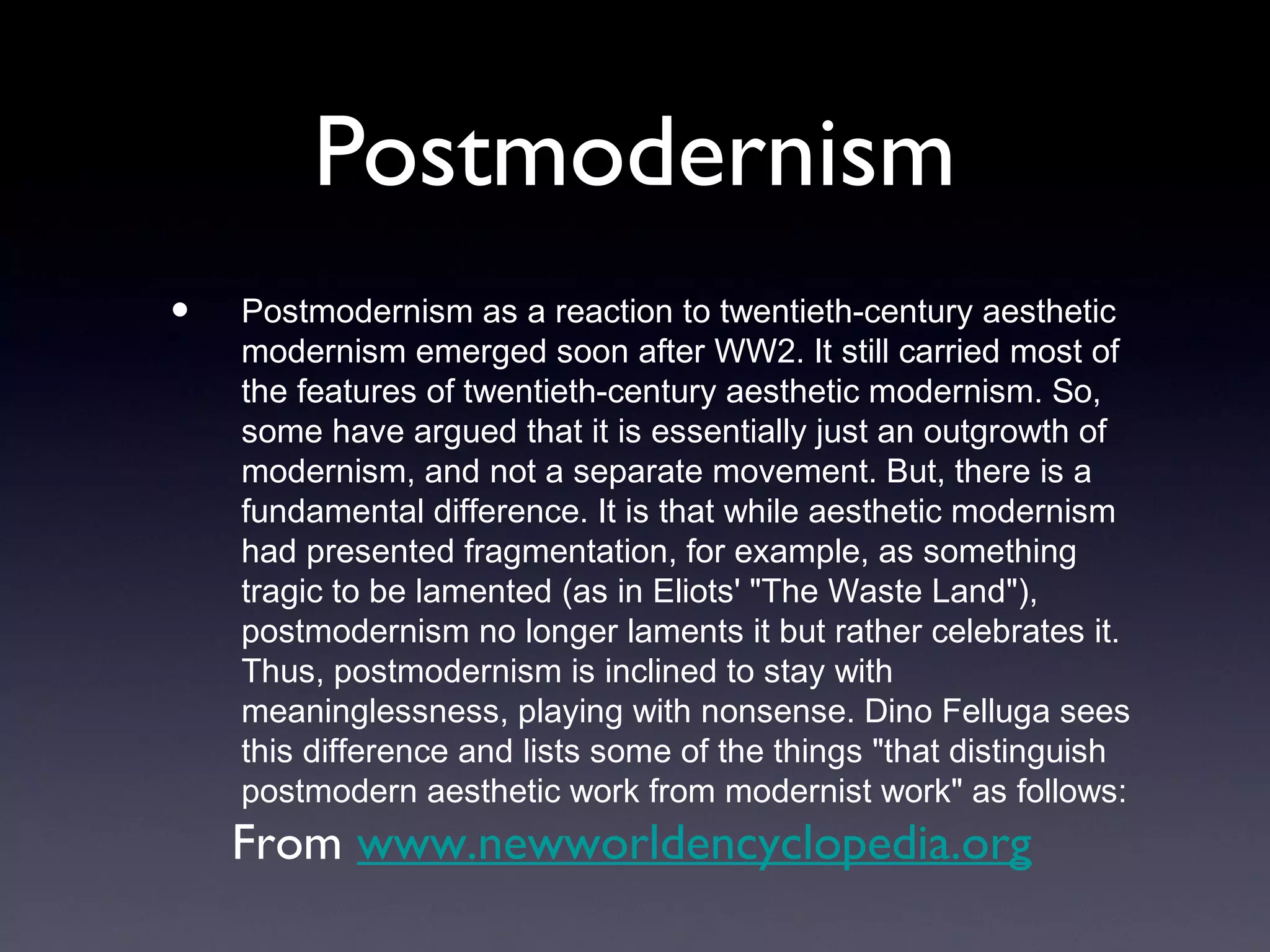 Postmodernism lesson 2 ppt | PPT