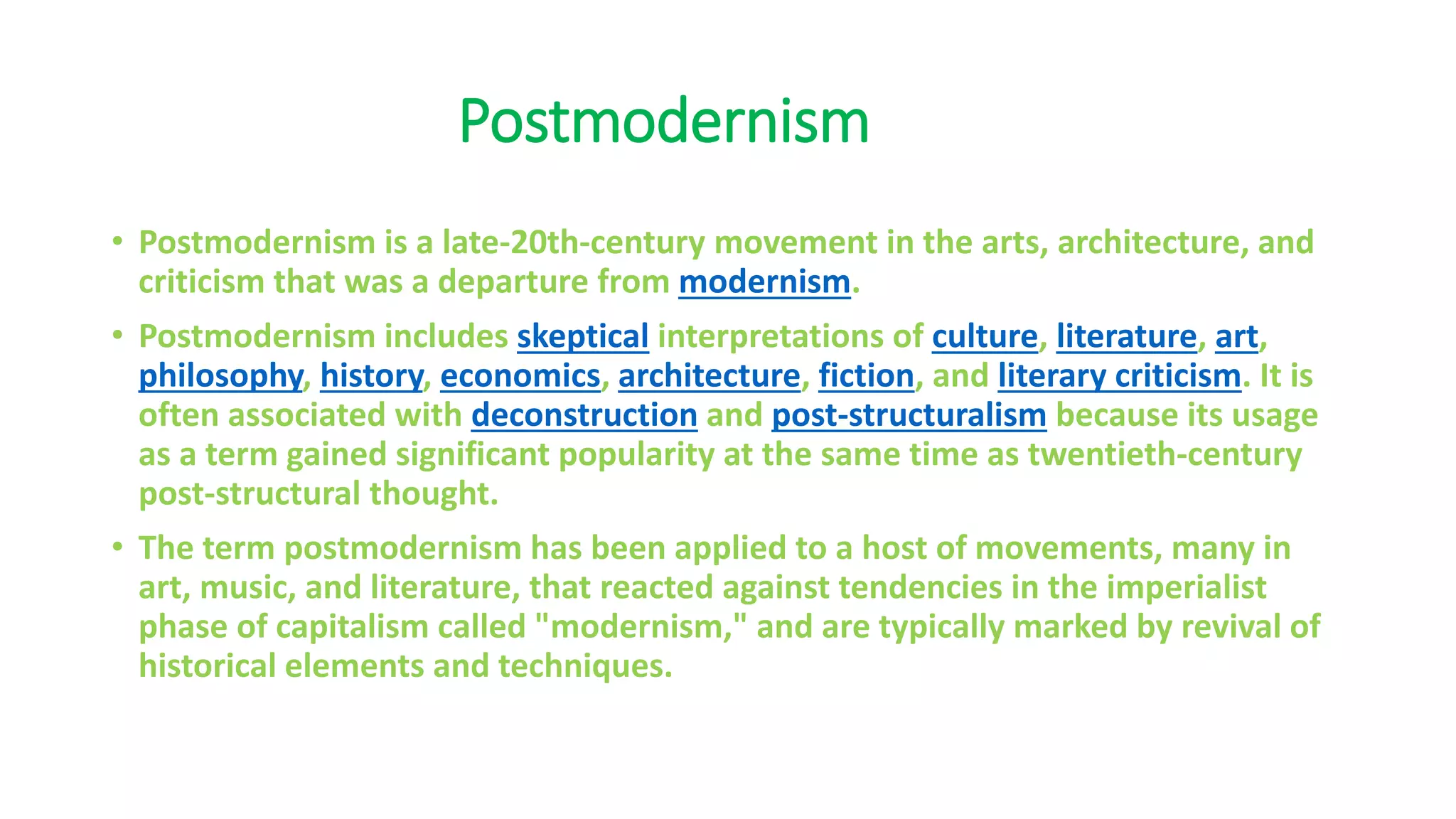 Postmodernism or the cultural logic of late capitalism | PPTX