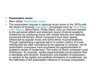 Postmodern music | PPT | Classical Music | Music
