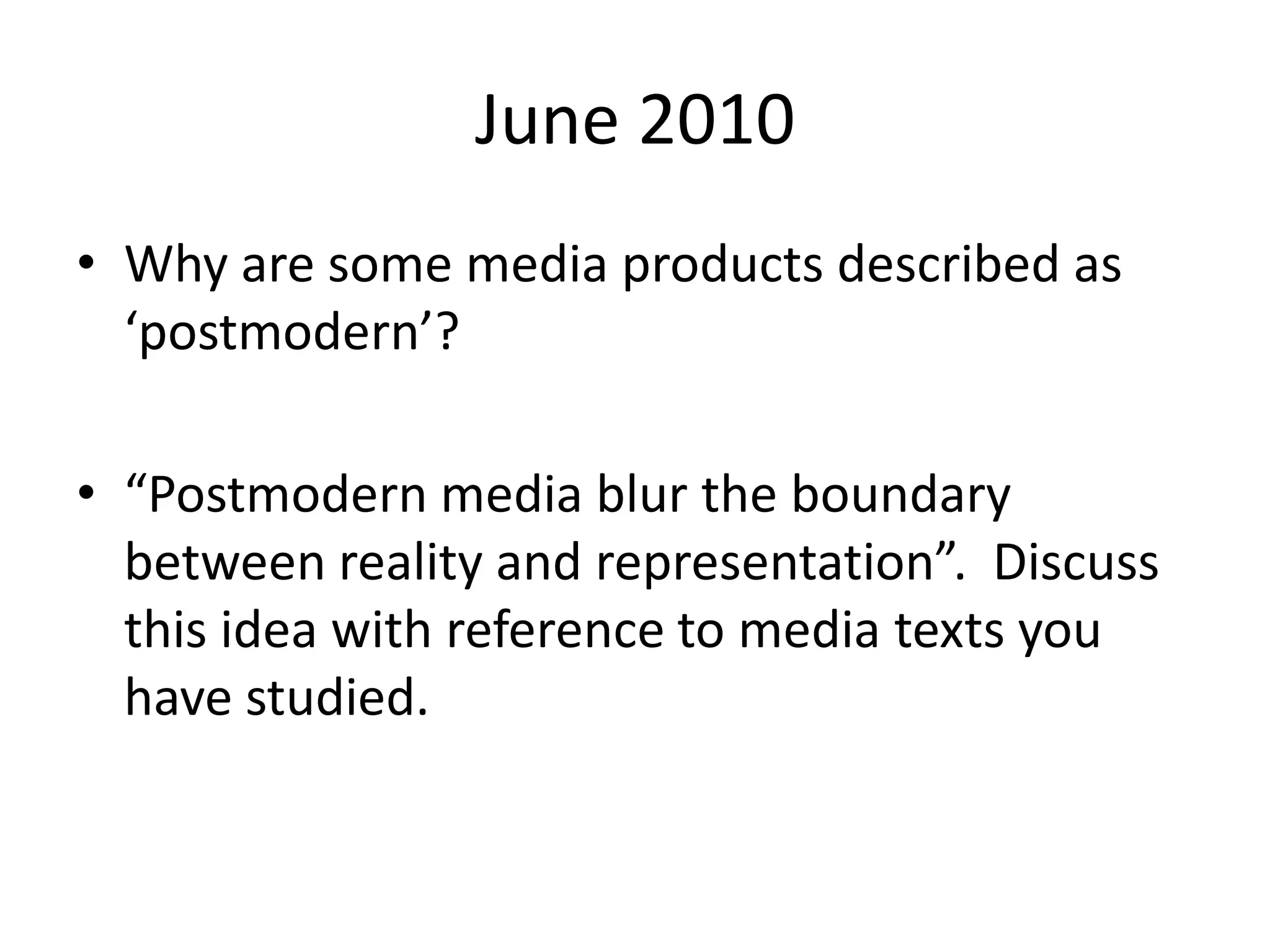 Postmodern past paper questions | PPT
