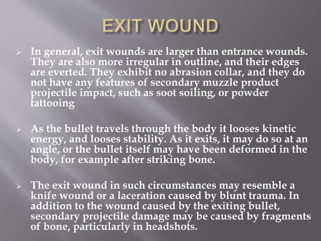 Post-Mortem Examintion of Gun-Shot Wounds by Souvik Dhar | PPT