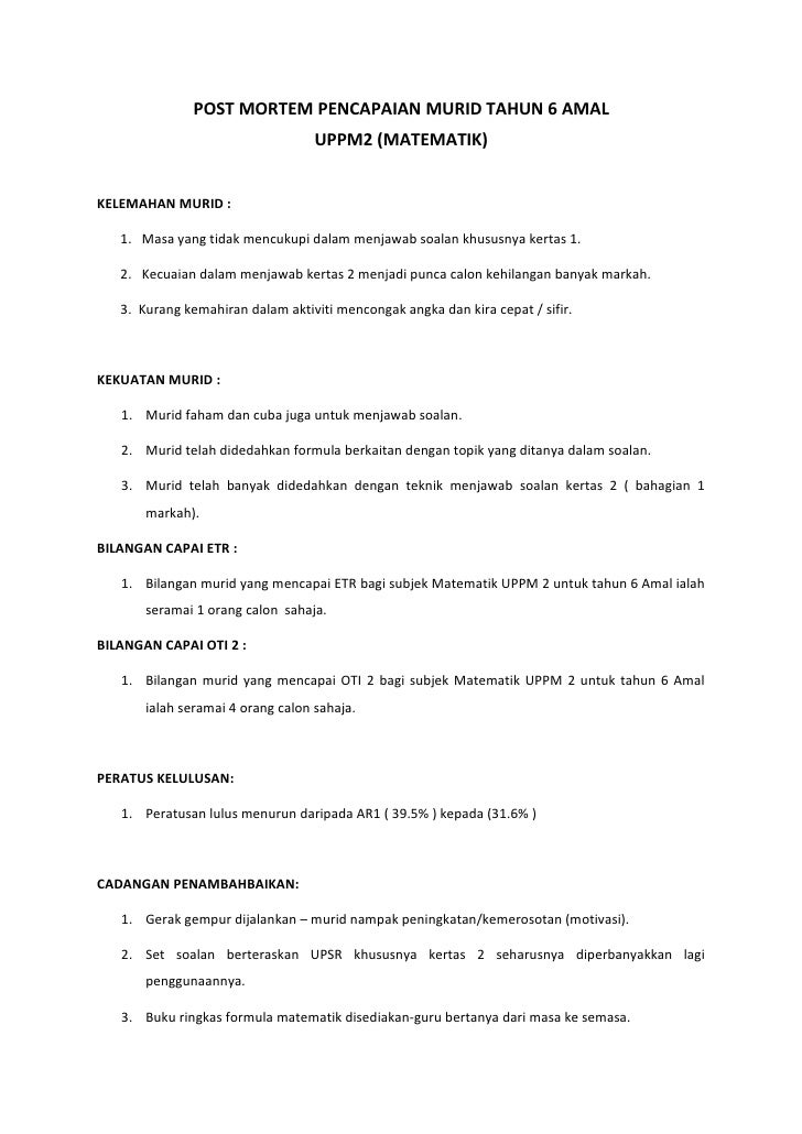 Contoh Posmortem Bahasa Melayu Tahun 6 - AngeliqueewaBautista