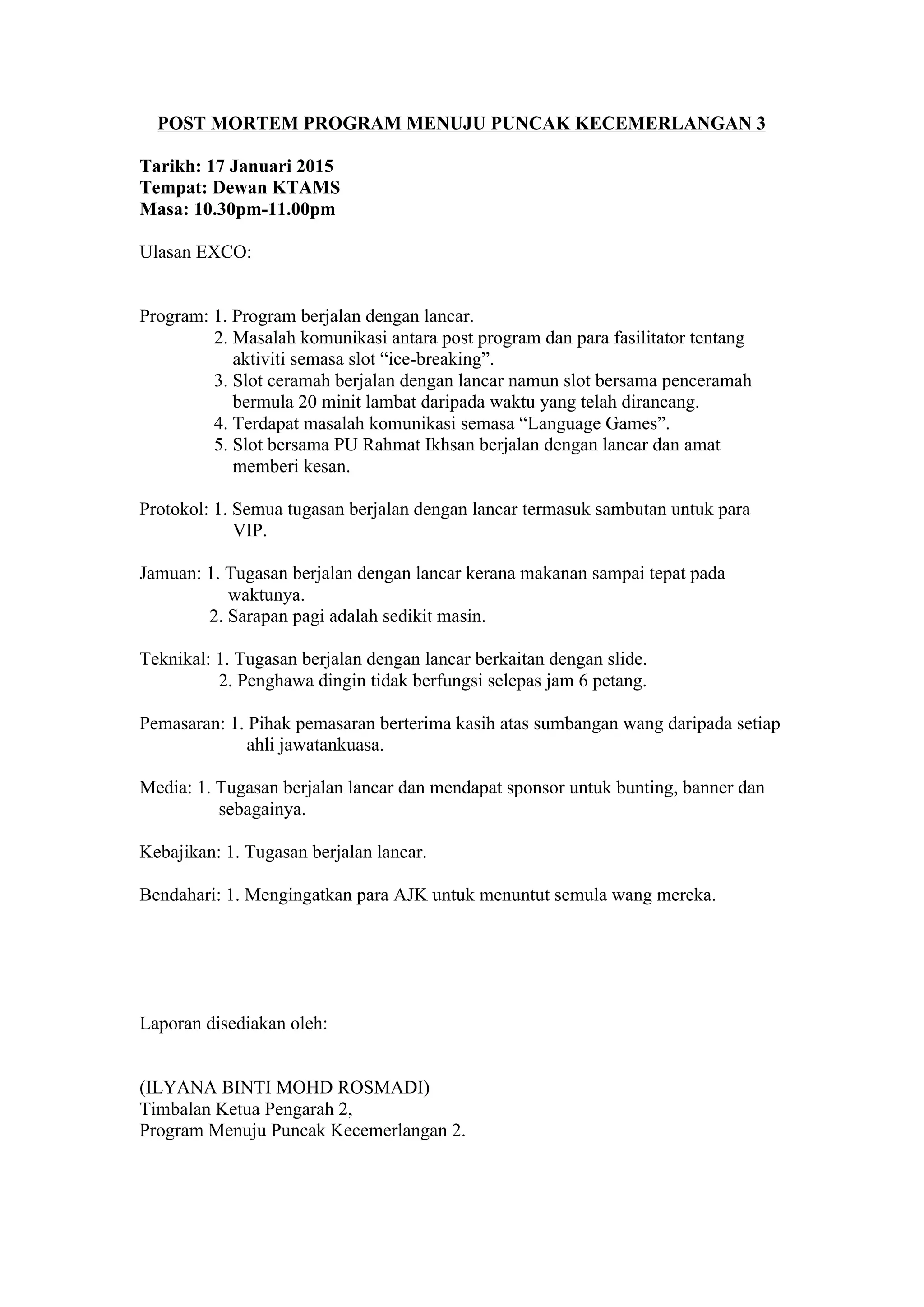 Post mortem program menuju puncak kecemerlangan 3 | PDF