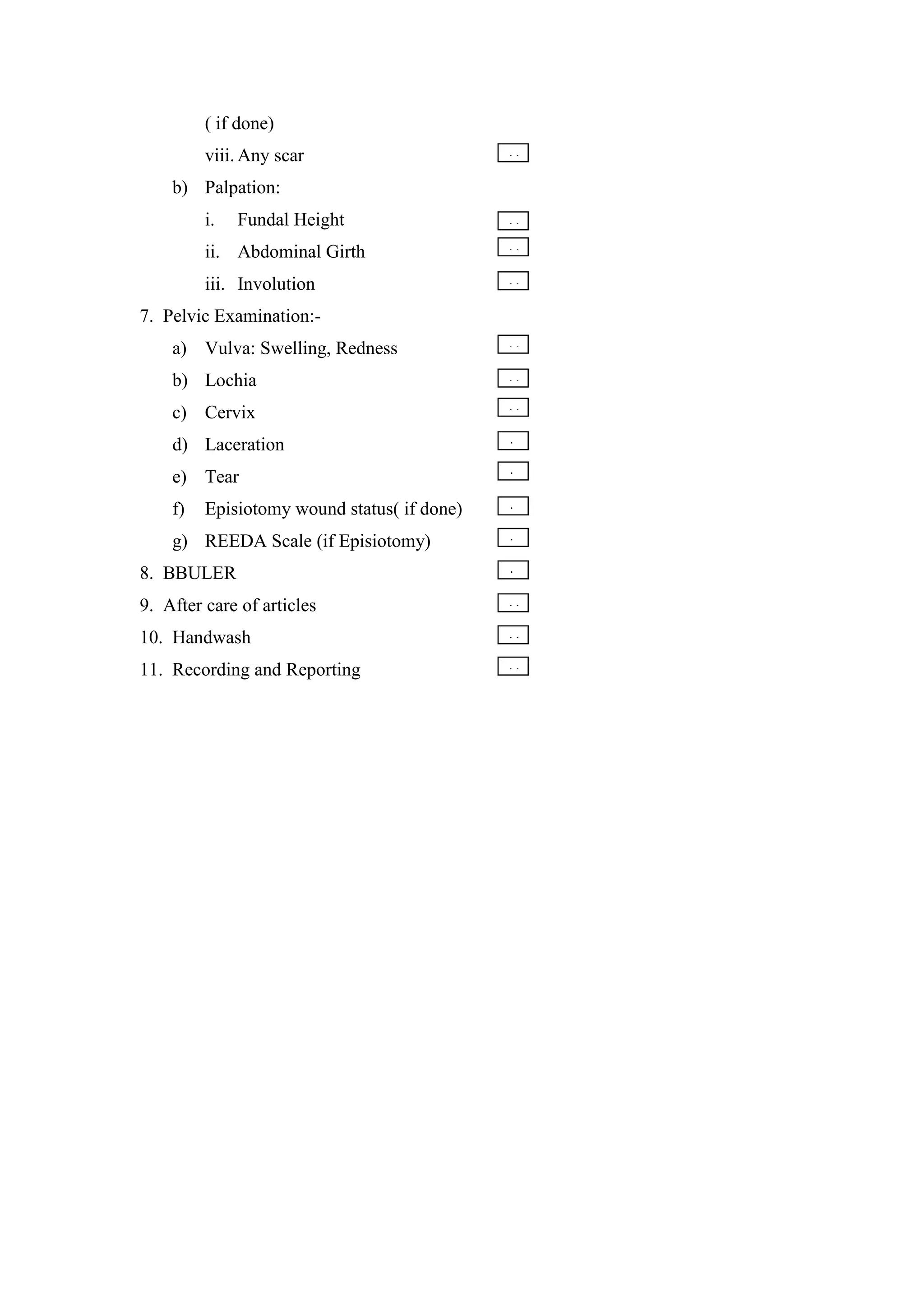 Postnatal Assessment- Evaluation Checklist | PDF
