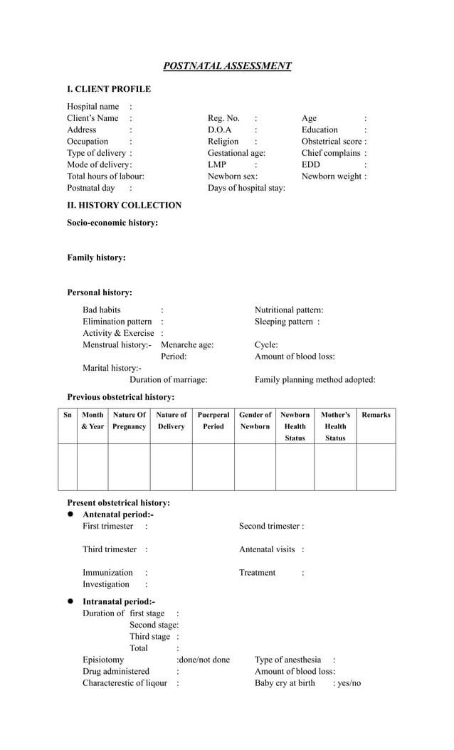 Postnatal Case Assessment-Format | PDF