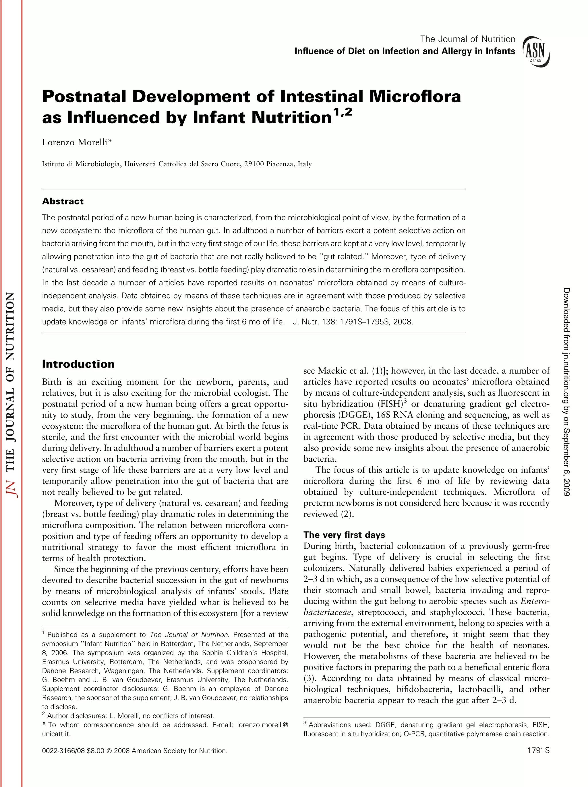 Postnatal Development Of Intestinal Microflora As Influenced By Infant ...