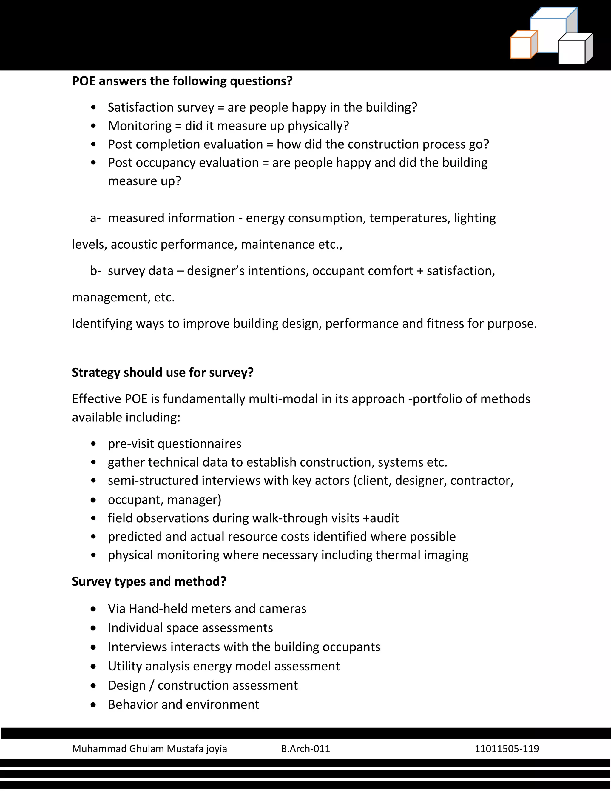 Post occupancy Evaluation Survey | PDF