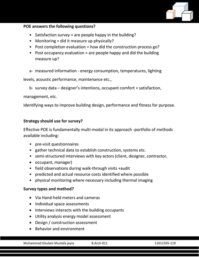 Post occupancy Evaluation Survey | PDF