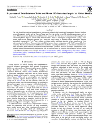 Experimental Examination of Brine and Water Lifetimes after Impact on ...