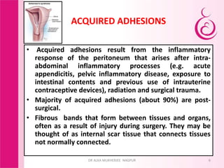 Postoperative adhesions by dr alka mukherjee nagpur m.s. | PPTX