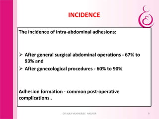 Postoperative adhesions by dr alka mukherjee nagpur m.s. | PPTX