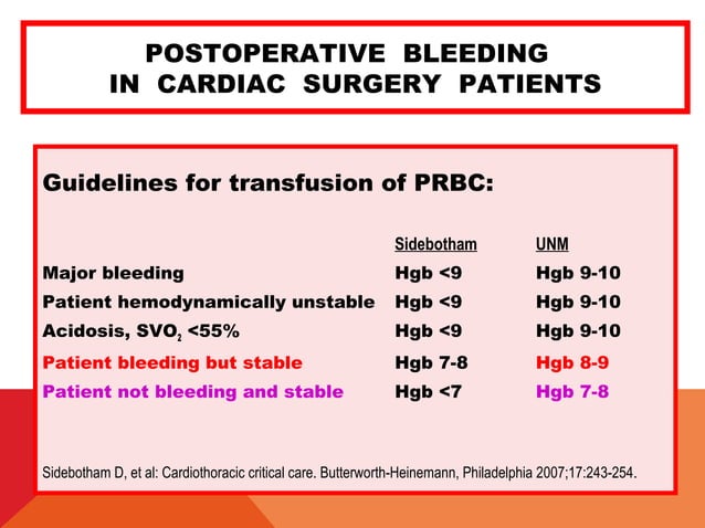Postoperative bleeding & guidelines for transfusion | PPT | Blood ...