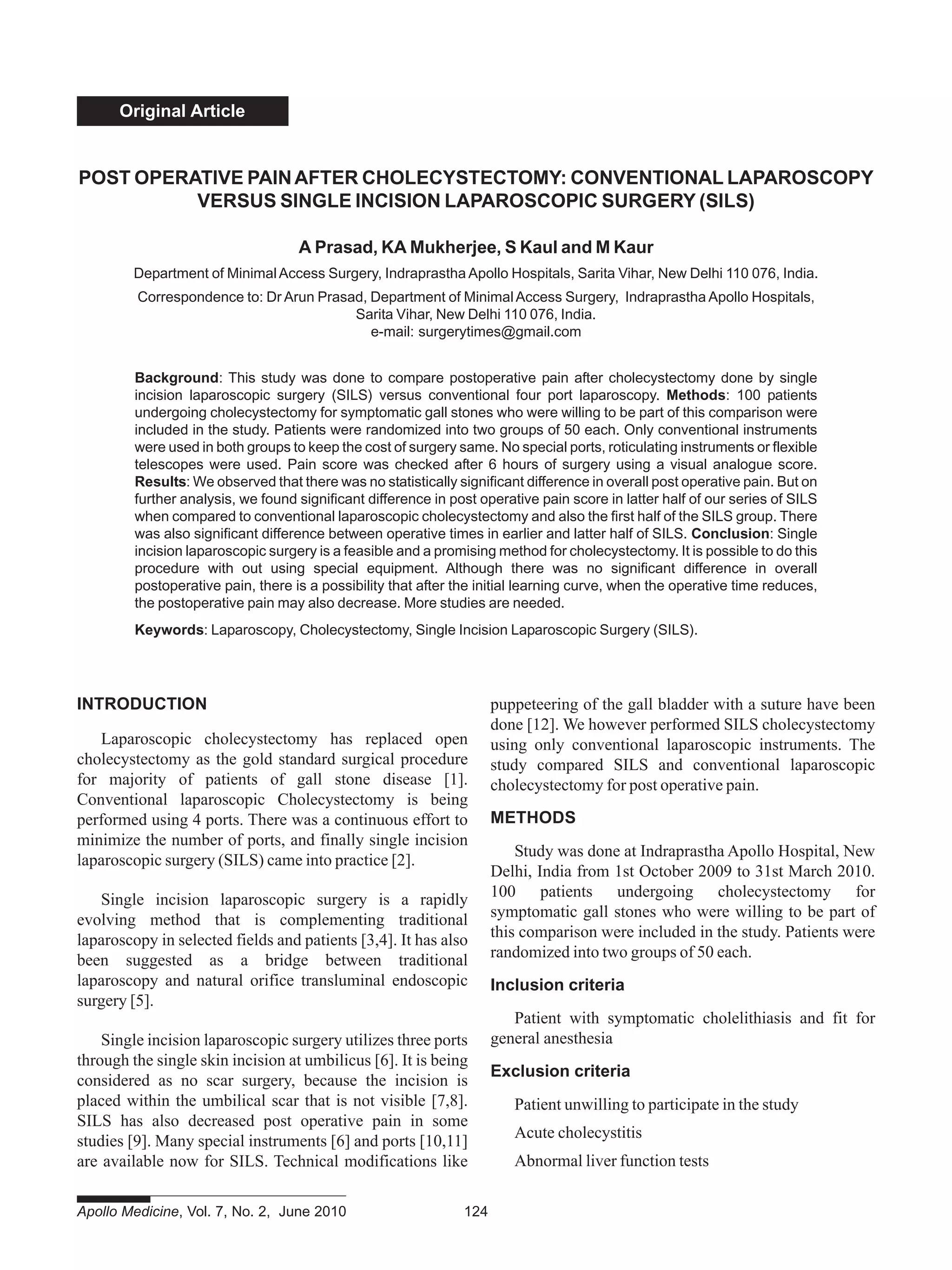 Post Operative Pain after Cholecystectomy Conventional Laparoscopy ...