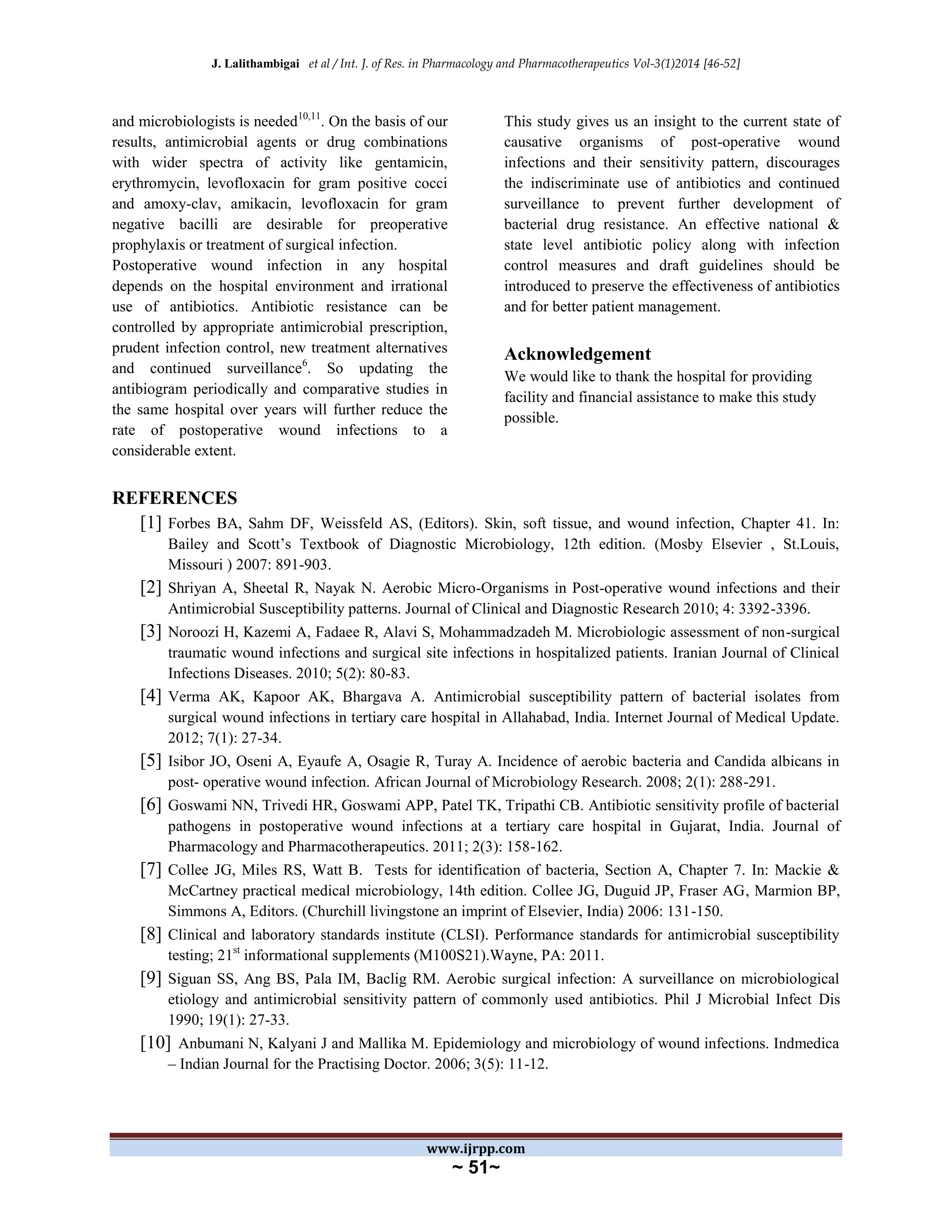 Postoperative wound infections and their antimicrobial susceptibility ...