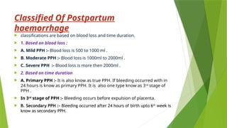 Postpartum haemorrhage Introduction classifications cause management | PPTX