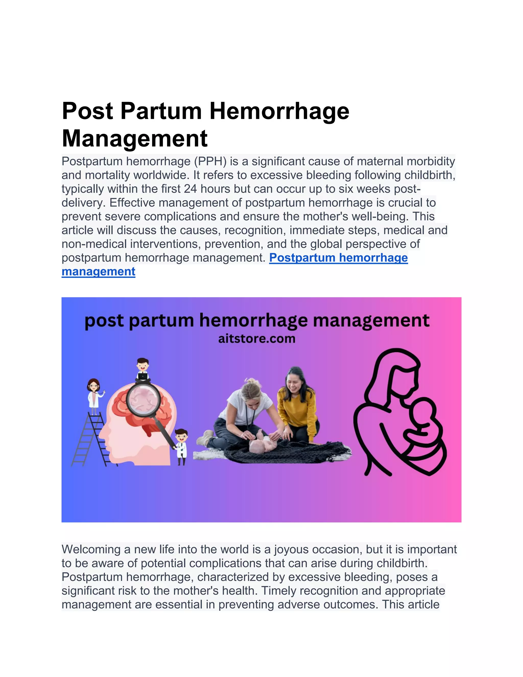 Post Partum Hemorrhage Management | PDF