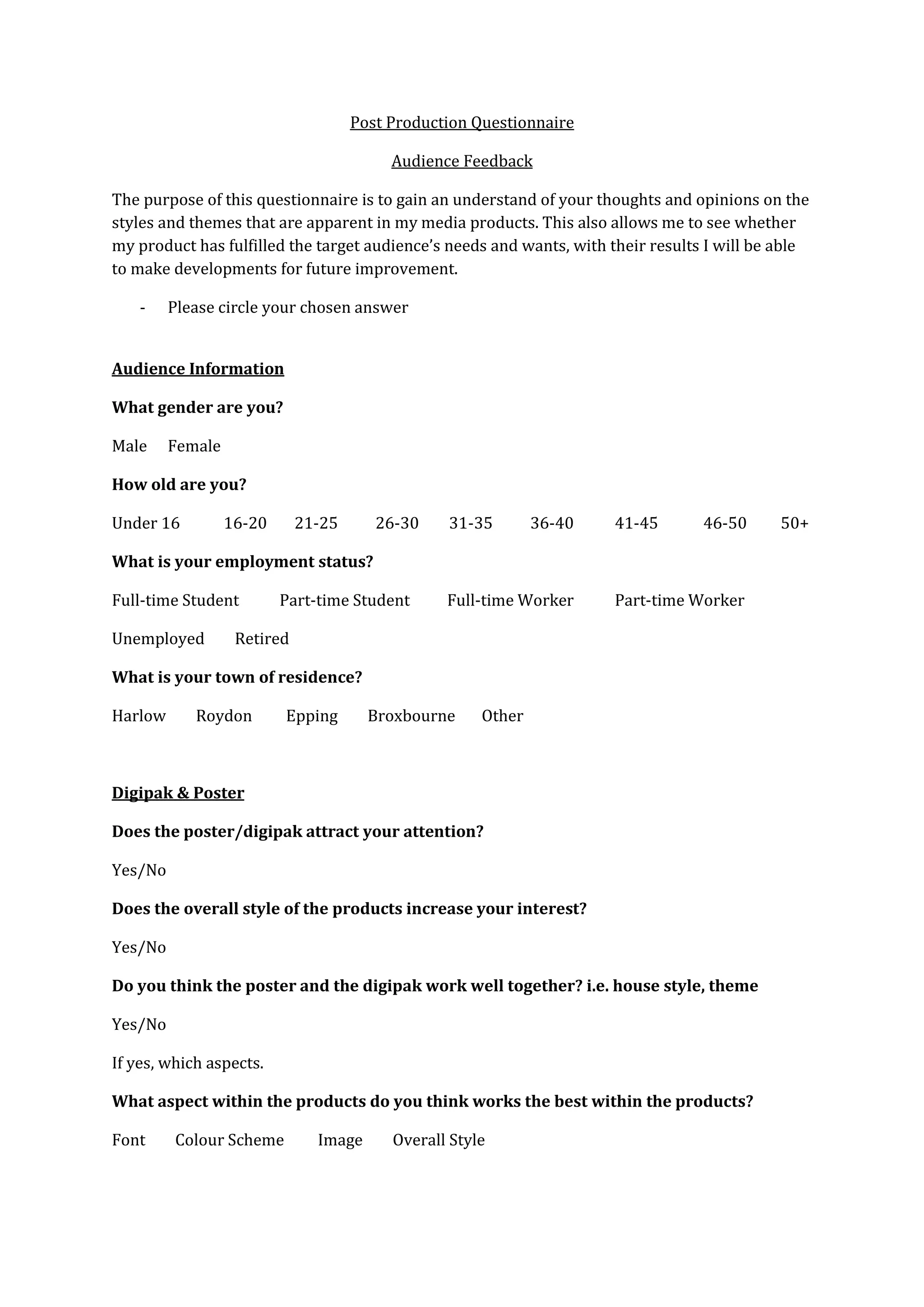 Post production questionnaire | DOCX | Music Video | Genres