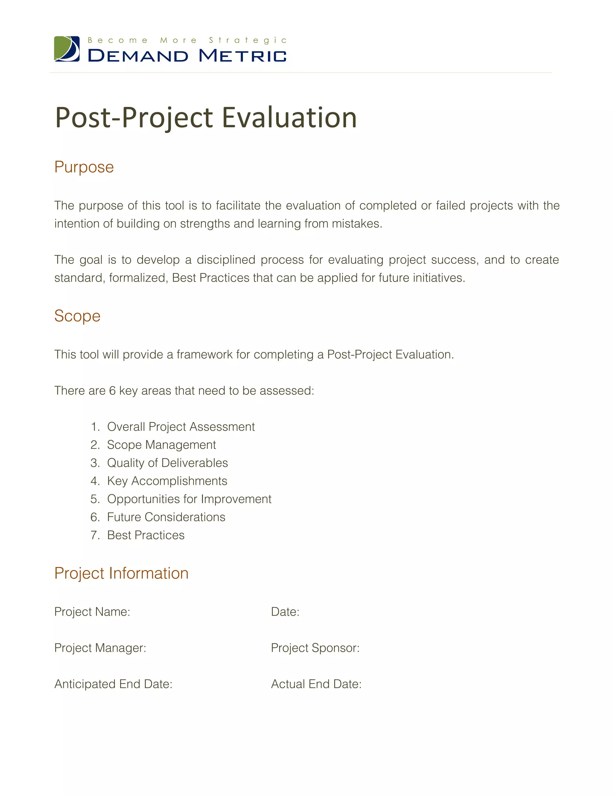 Post Project Evaluation | DOC