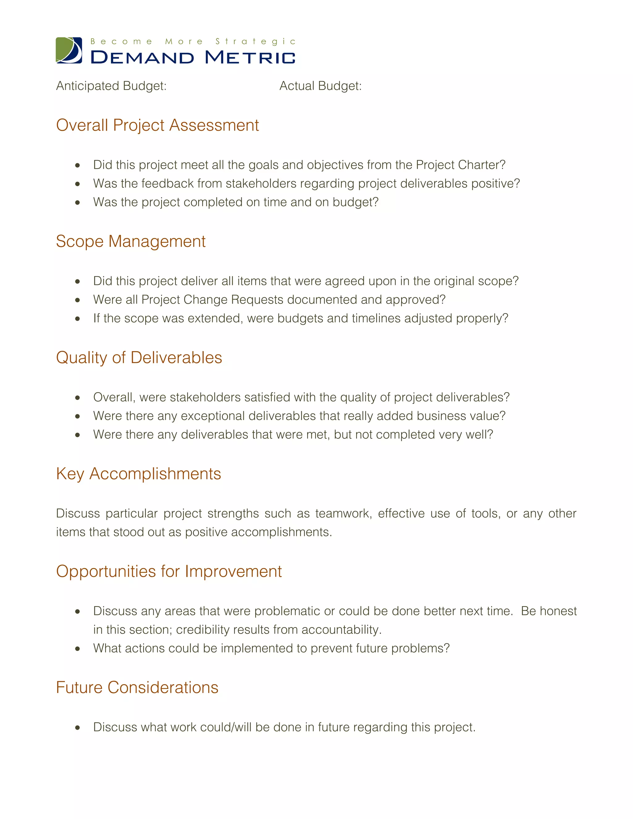 Post Project Evaluation | DOC