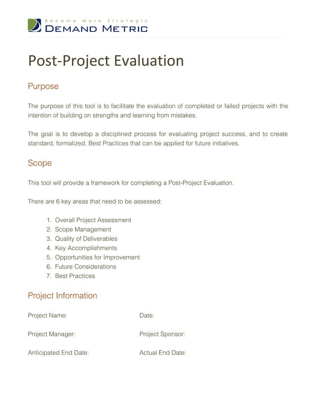 Post Project Evaluation | DOC | Business | Business and Finance