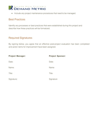 Post Project Evaluation | DOC | Business | Business and Finance