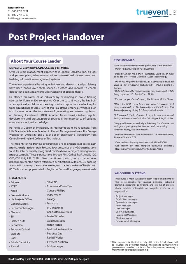 Post Project Handover