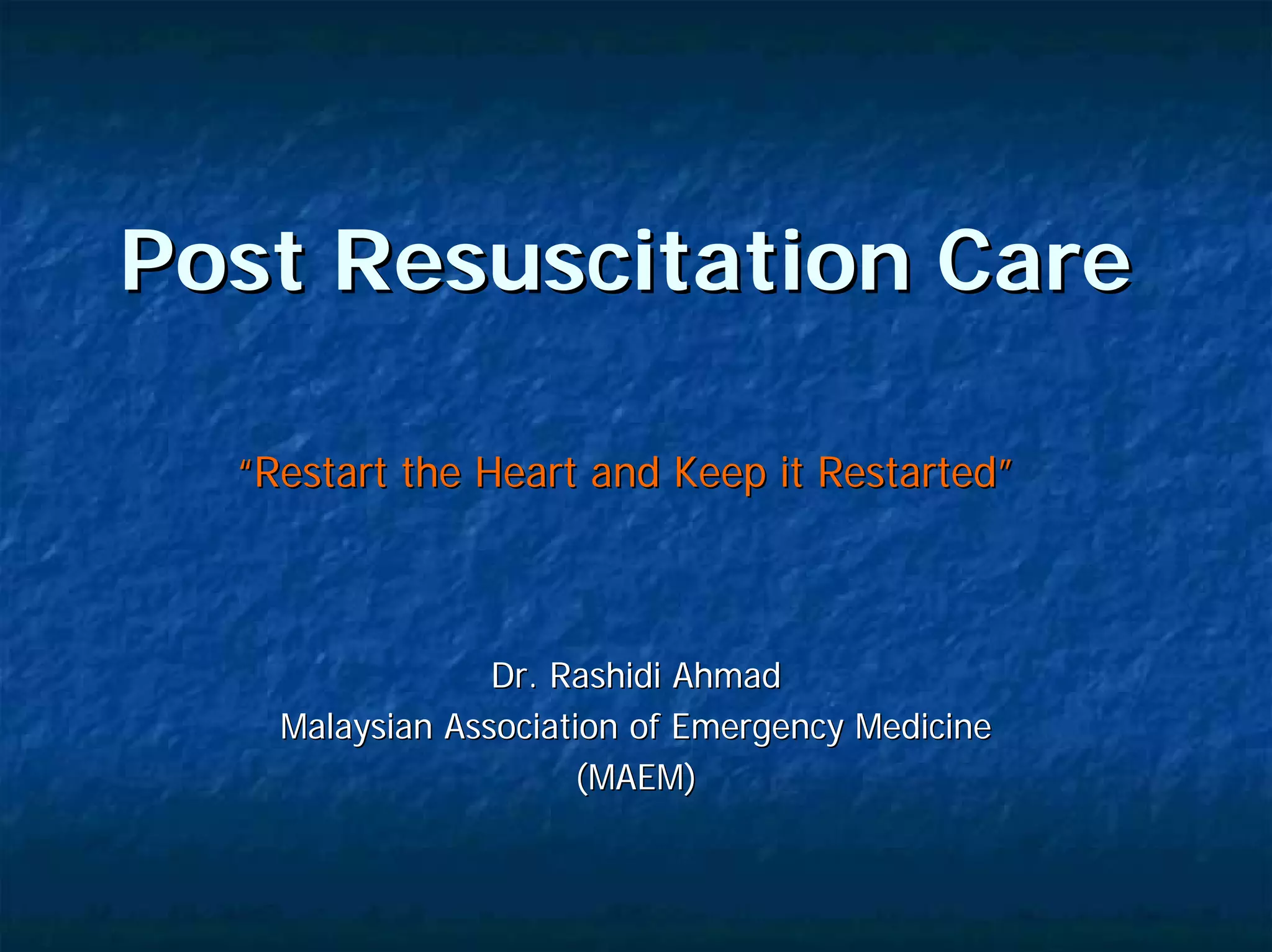 Post resuscitation care | PDF