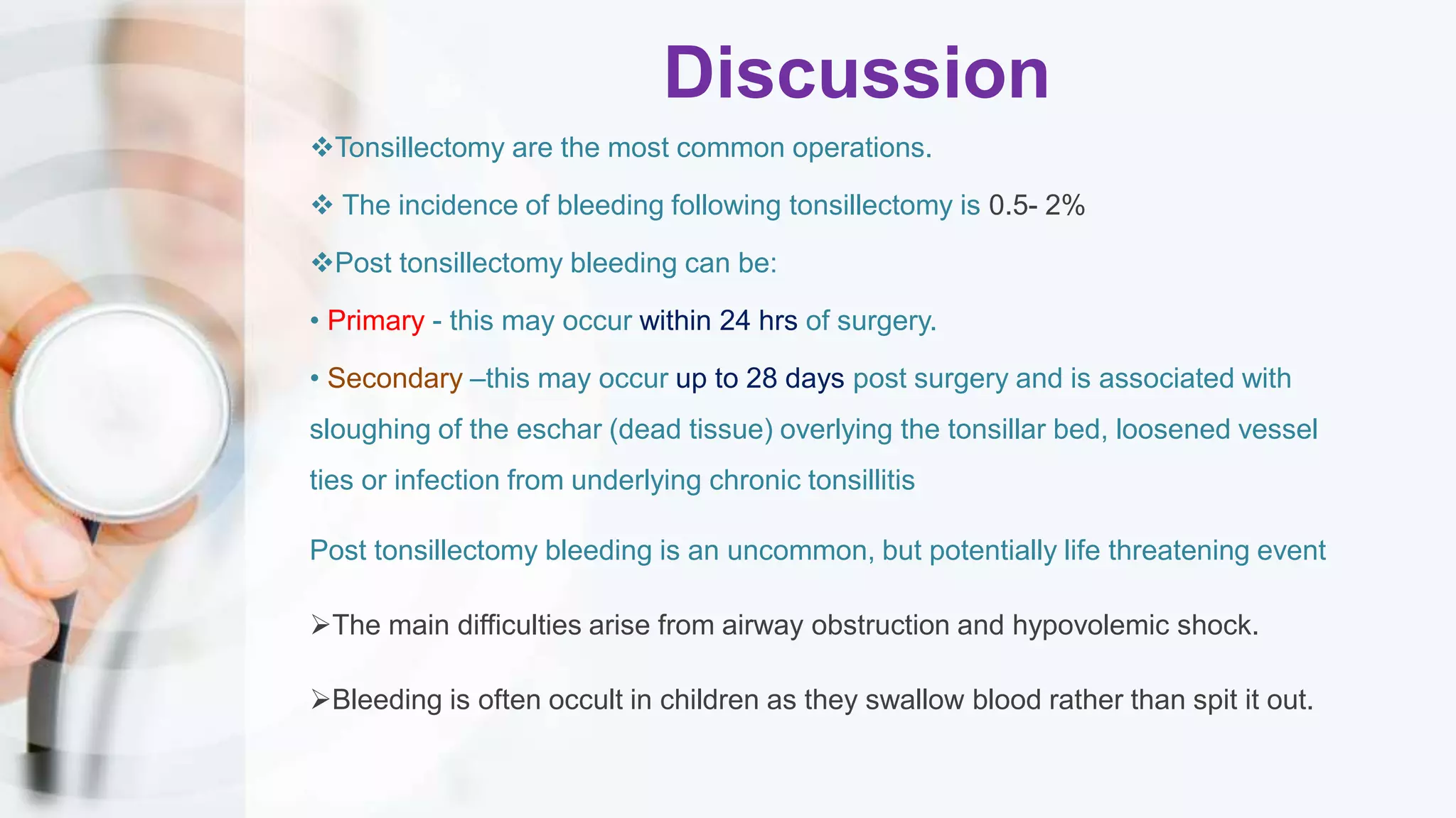 Post tonsillectomy bleed & anesthesia considerations | PPTX